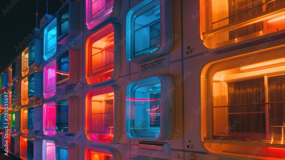 Colorful Capsule Hotel Façade. The exterior of a capsule hotel comes to ...