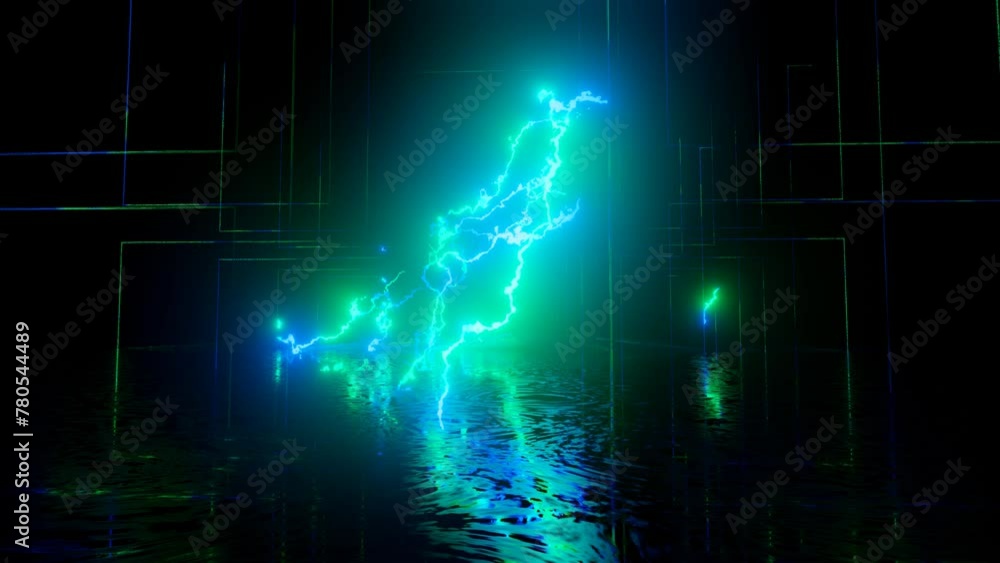 Neon Design of wall pattern of blue green neon lightning 4K video with ...