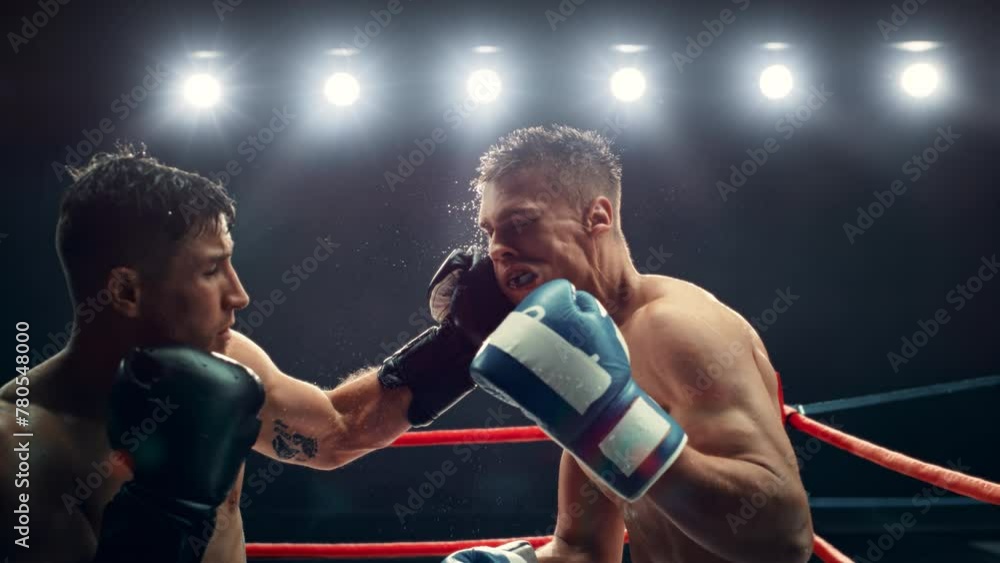 Professional Boxing Match in Super Slow Motion. Boxer Defending From a ...