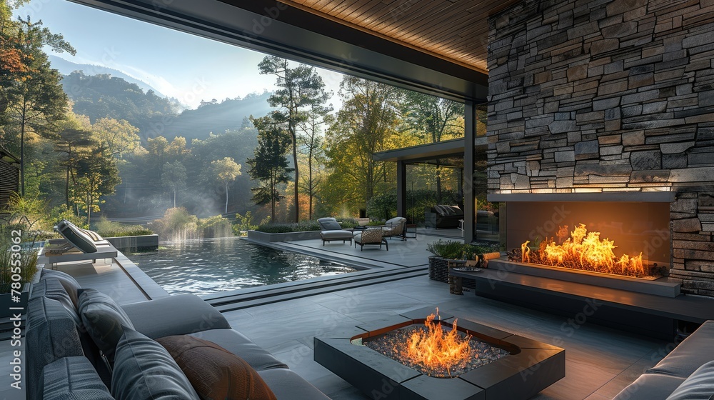The cozy spring porch space of the stream luxury villa with Large ...