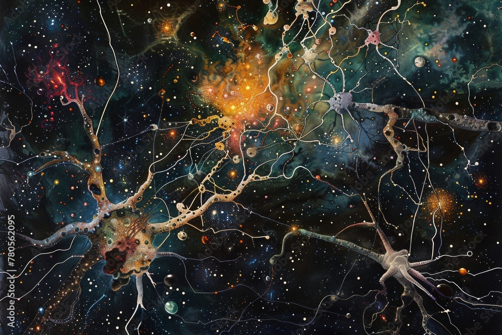 Neurons under a microscope It has complex dendritic branches and axonal ...