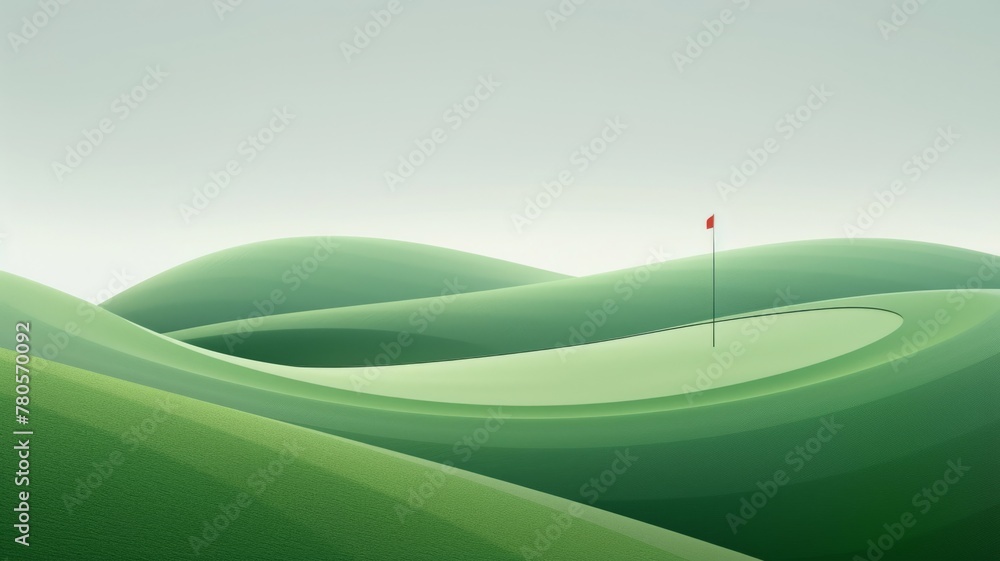 Abstract golf course design with red flag - Stylized image of an ...