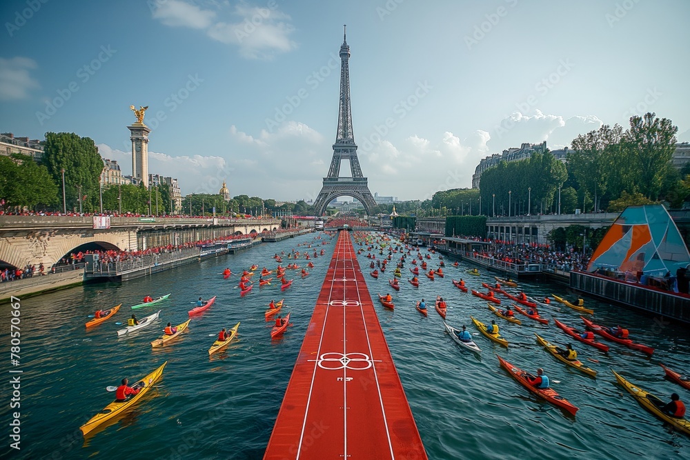 Paris Olympic games, with a running track in the middle of the Seine ...