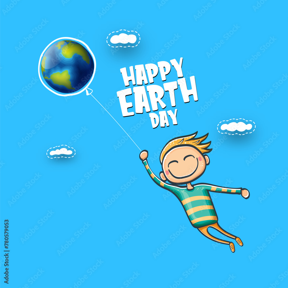 Cartoon earth day illustration or banner with little cute girl ...