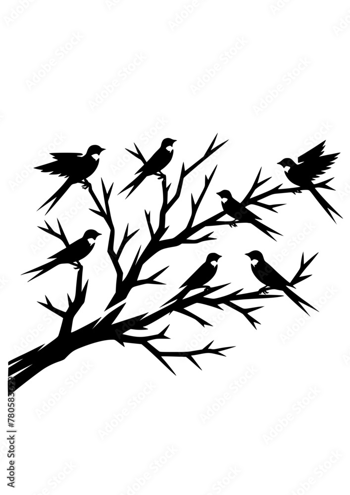 Vetor de Birds on Branches SVG, Birds Svg, Bird on Tree Svg, Flock of ...