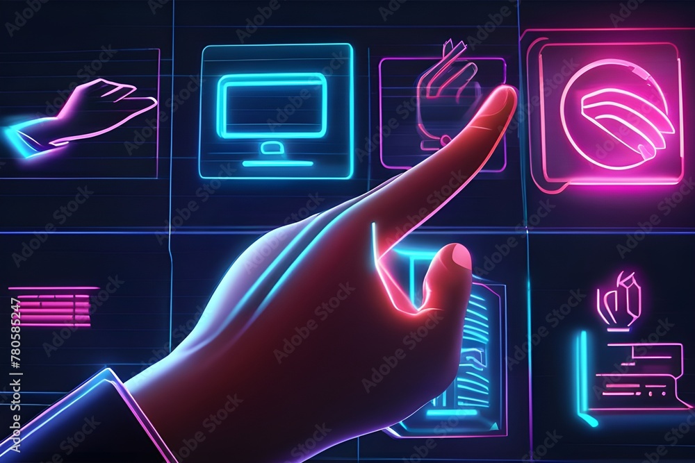 Hand gestures in digital futuristic style on transparent background ...