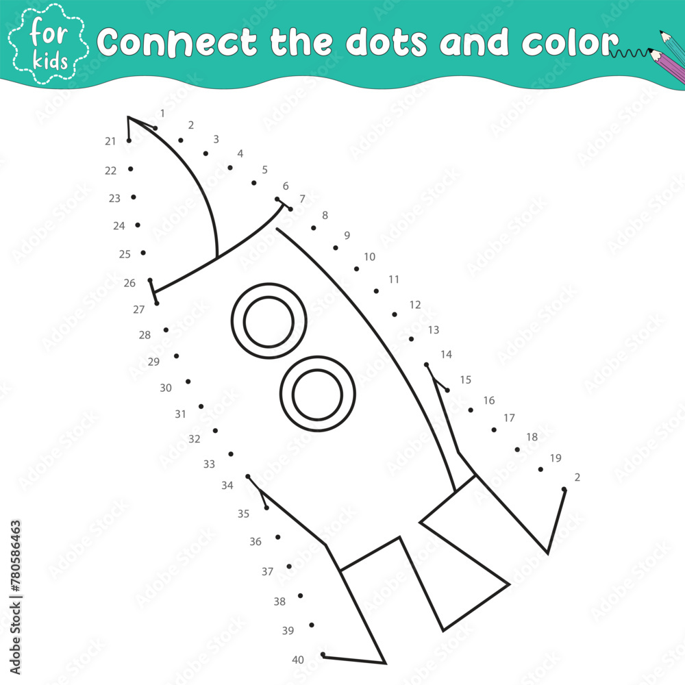 Connect the dots rocket coloring activity page and Educational Game for ...