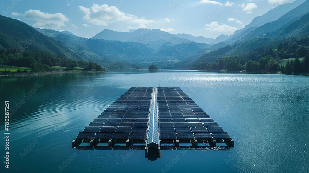 Sustainable floating solar panels on a reservoir, a solution for clean energy Stock-Illustration ...