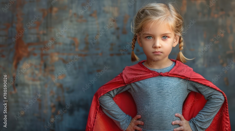Child dressed in a homemade superhero cape, striking a bold pose with ...