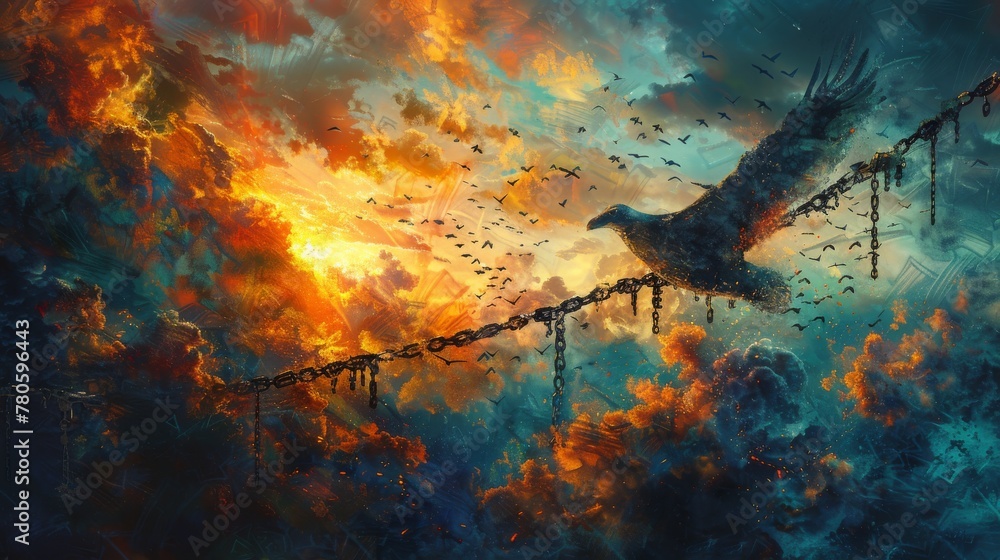 Artistic interpretation of breaking free from oppression, depicted ...