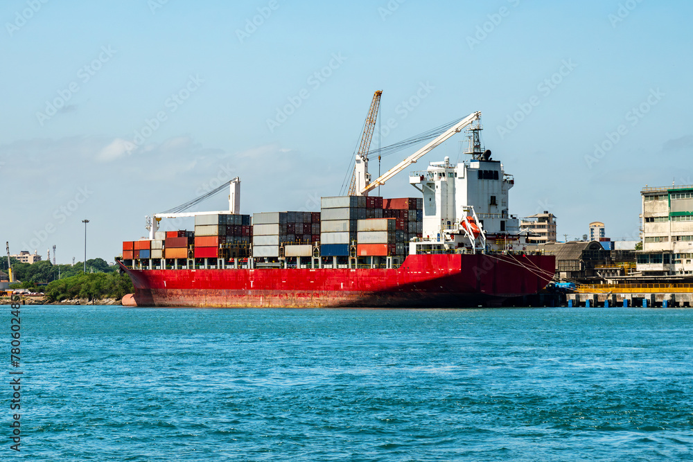 container vessel during discharging at an industrial port and move ...