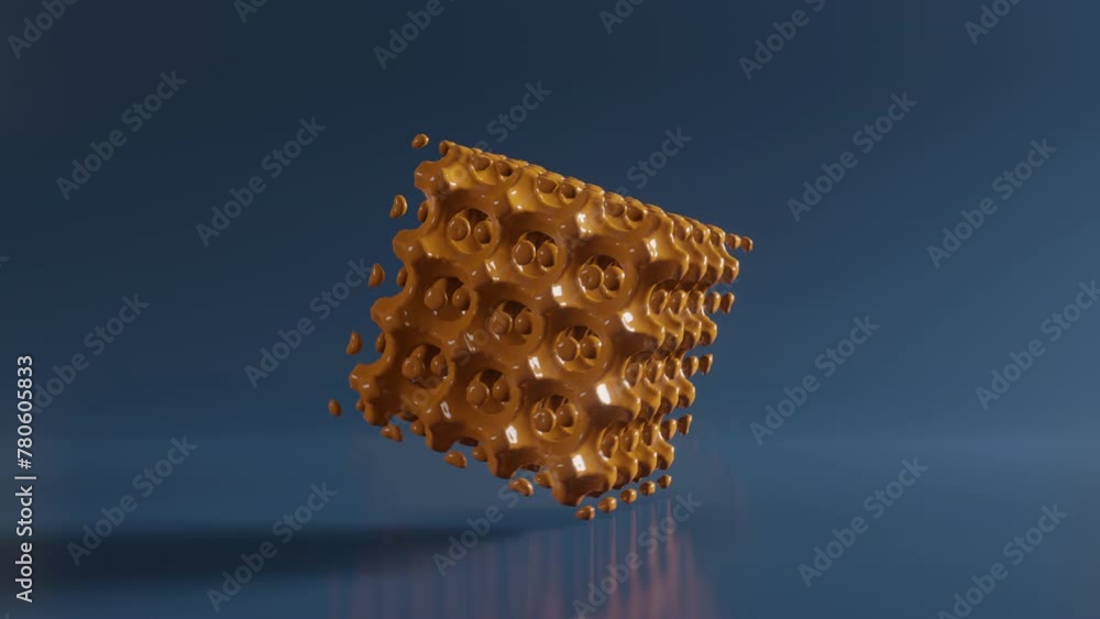 Rotation abstract yellow cube floating in the air with reflection blue ...