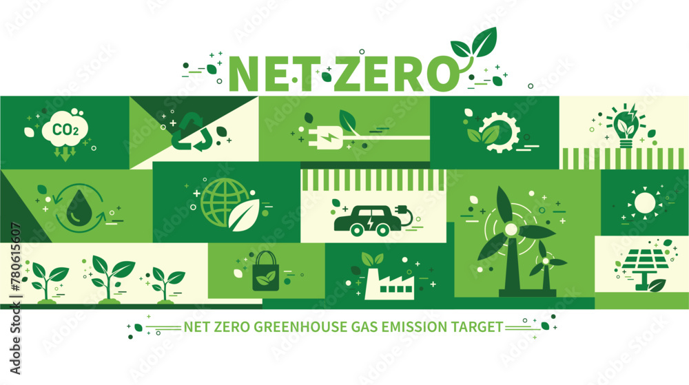 Vetor do Stock: Net zero and carbon neutral concept. Net zero greenhouse gas emissions target ...