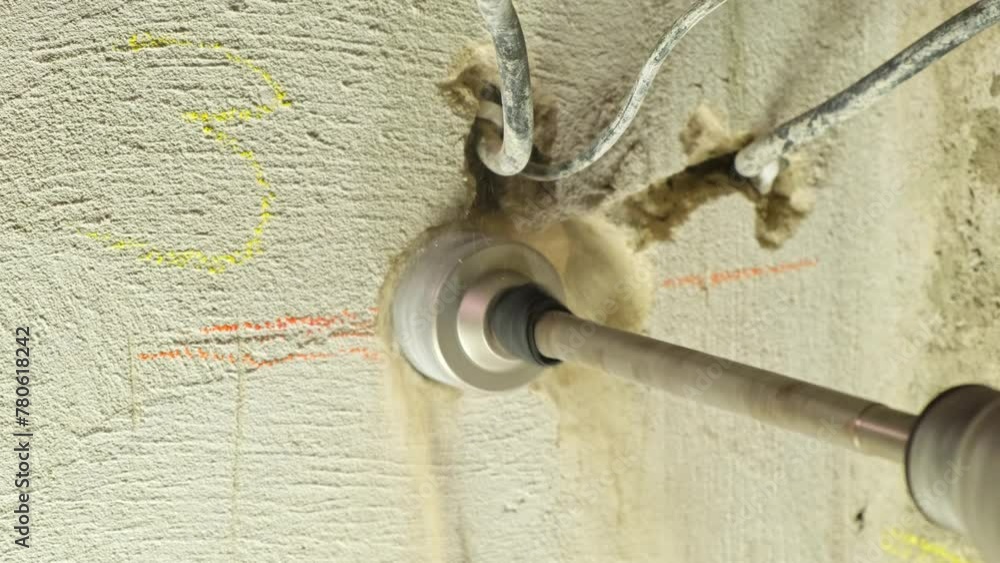 rotary hammer and diamond core drill to create socket holes in wall ...