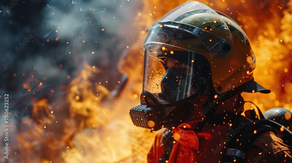 A firefighter using advanced technology gear for protection against ...