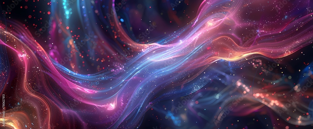 Chromatic ribbons of energy dance across the void, weaving a tapestry ...