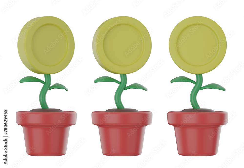 set of 3d money tree with transparent background, PNG, 3d render coin ...