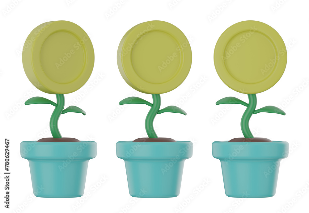 set of 3d money tree with transparent background, PNG, 3d render coin ...
