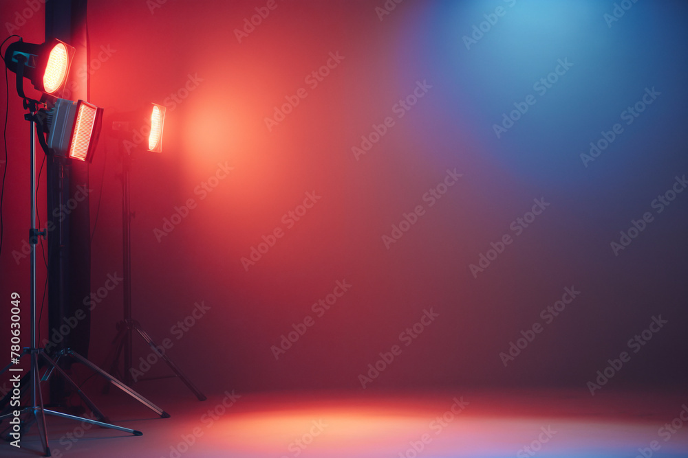 Professional light setting on plain solid color background with ...