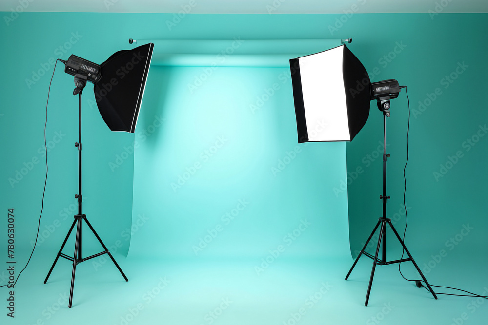 Professional light setting on plain solid color background with ...