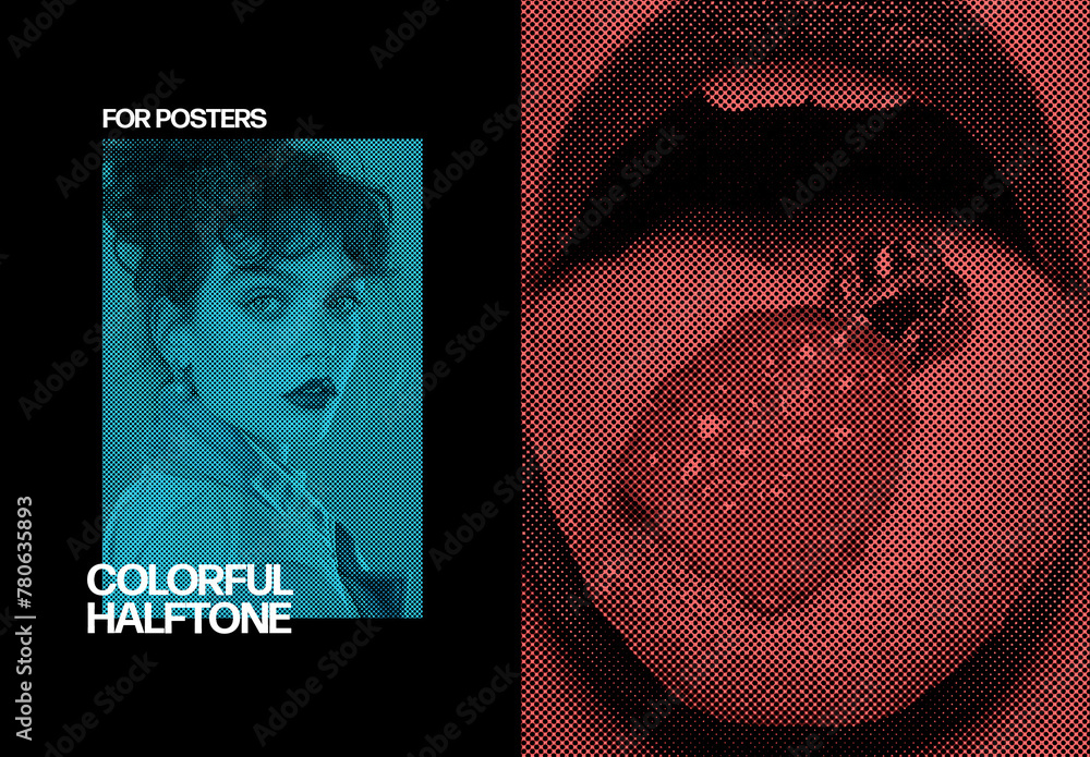 Bright Classic Halftone Poster Photo Effect Mockup Stock Template ...