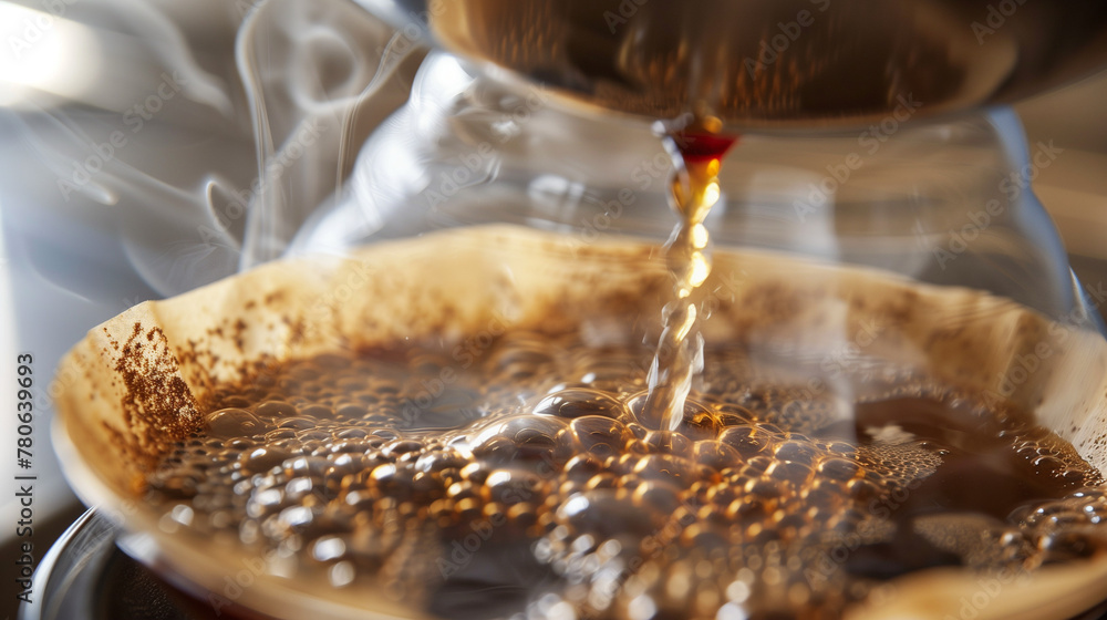 Pouring hot water over coffee grounds in a Chemex, a ritual that ...