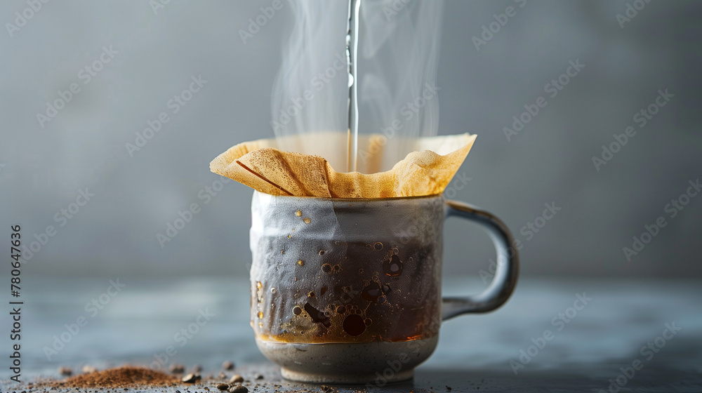 Coffee drip bags over a mug, exemplifying the modern convenience and ...