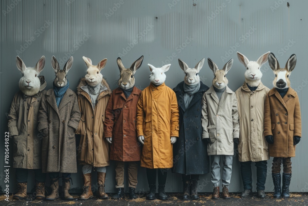 A mysterious and eerie row of individuals wearing animal masks ...