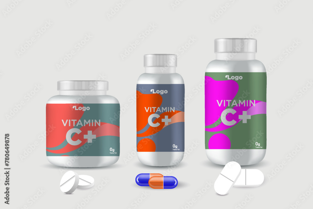 Multi vitamin label sticker design and natural calcium food supplement ...