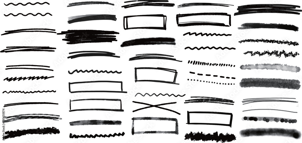 Collection hand drawn lines, Set simple lines isolated on white ...