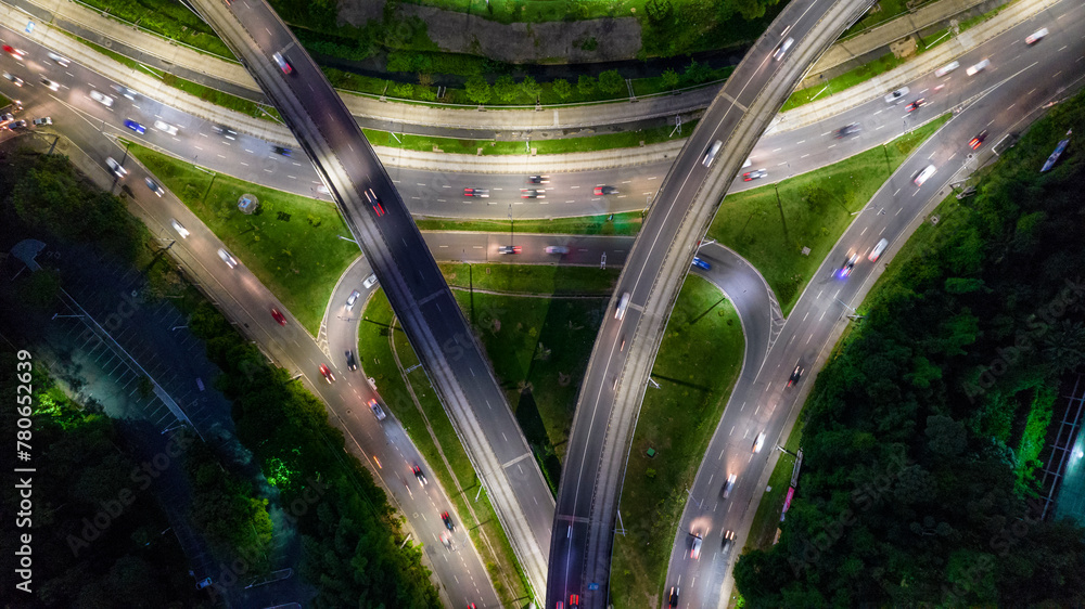 Road, roundabout and viaduct, top view, Road traffic an important ...