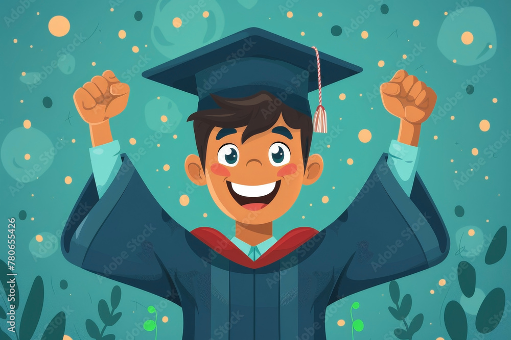 Happy male graduate student on graduation ceremony. Joyful boy in ...