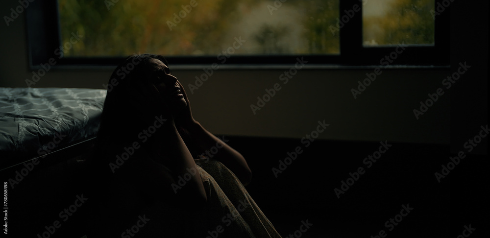 Indian sad angry upset young adult fail abuse woman lady sitting alone ...