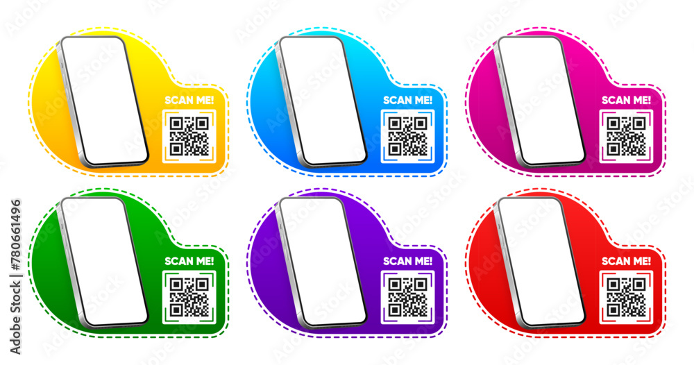 Vetor de Scan Me. QR code scan for smartphone. Qr code sticker set. QR code for mobile app ...