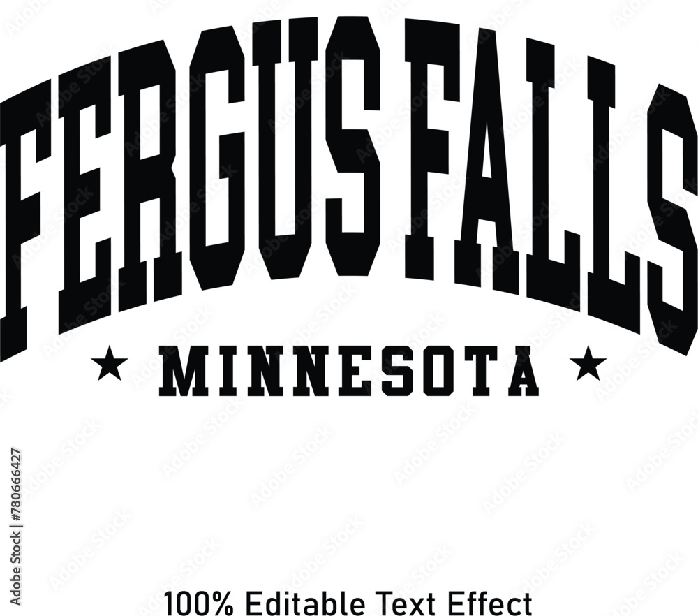 Fergus Falls text effect vector. Editable college t-shirt design ...