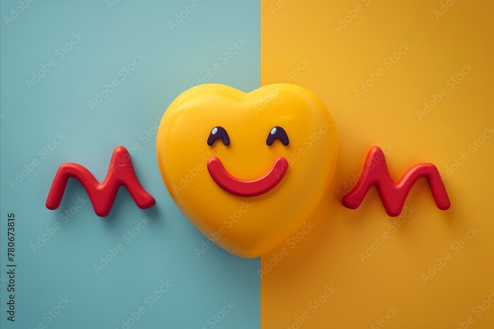 A cheerful heart icon with a smiley face integrated into an EKG rhythm ...
