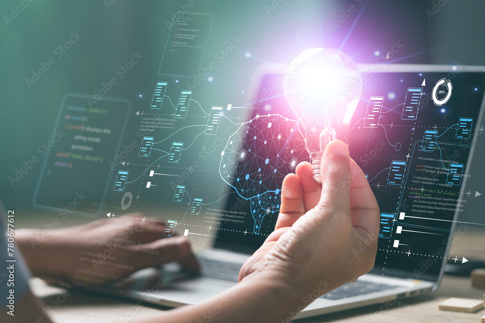 AI ,Business visionary points to AI letter icon on a world map, symbolizing the strategic ...