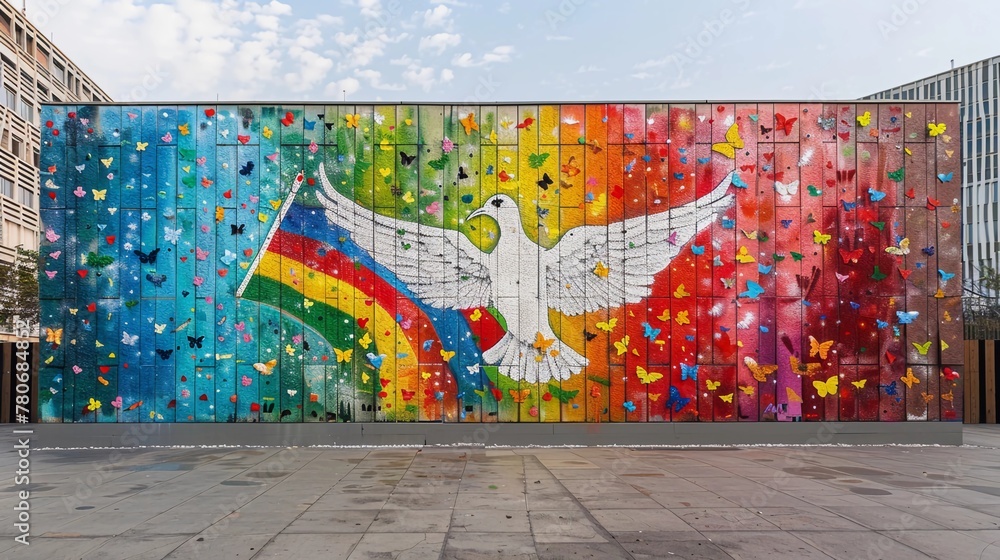 Urban wall with vibrant graffiti showcasing Symbols of Peace. Colored ...