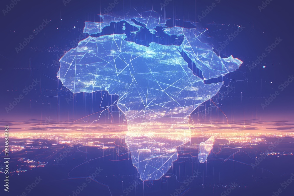 A digital artwork of the African continent made up of interconnected ...