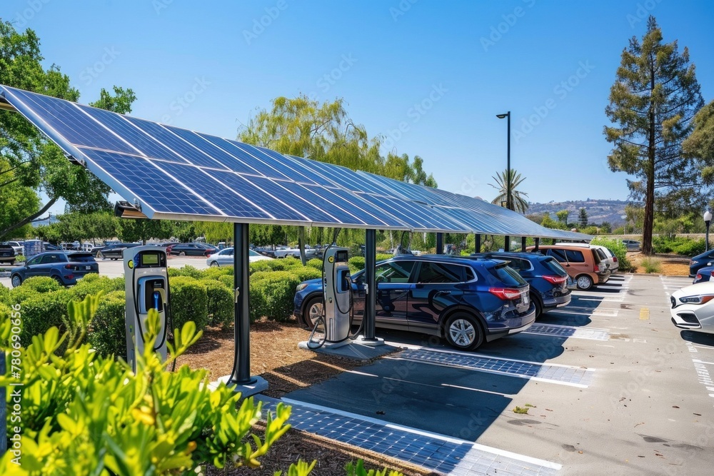 Innovative canopy structure with solar panels providing shade and ...