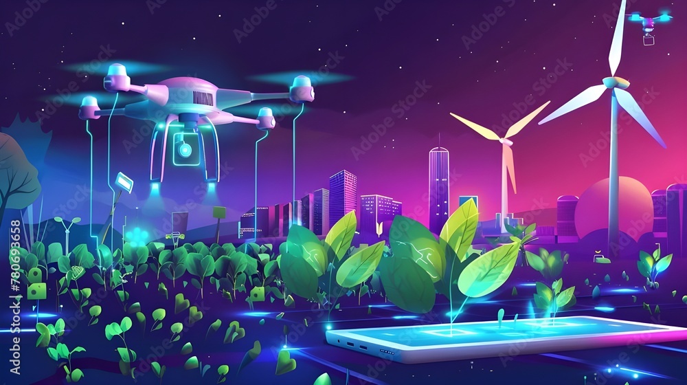 5G technology trend and smart farm agriculture concept. Farmer use ai ...