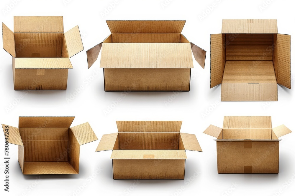Realistic cardboard box mockup set displayed from side, front, and top ...