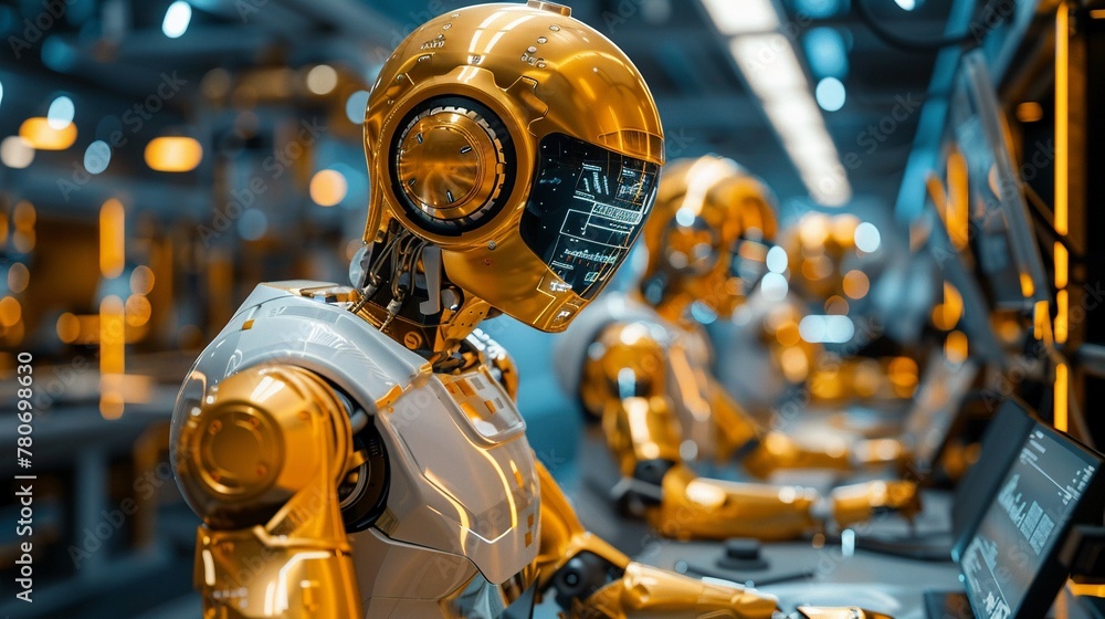 Gold robots in a lab inventing the next big thing in tech Stock ...