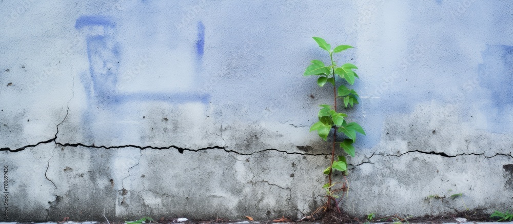 Wild plant growing on street wall represents loneliness, pride ...