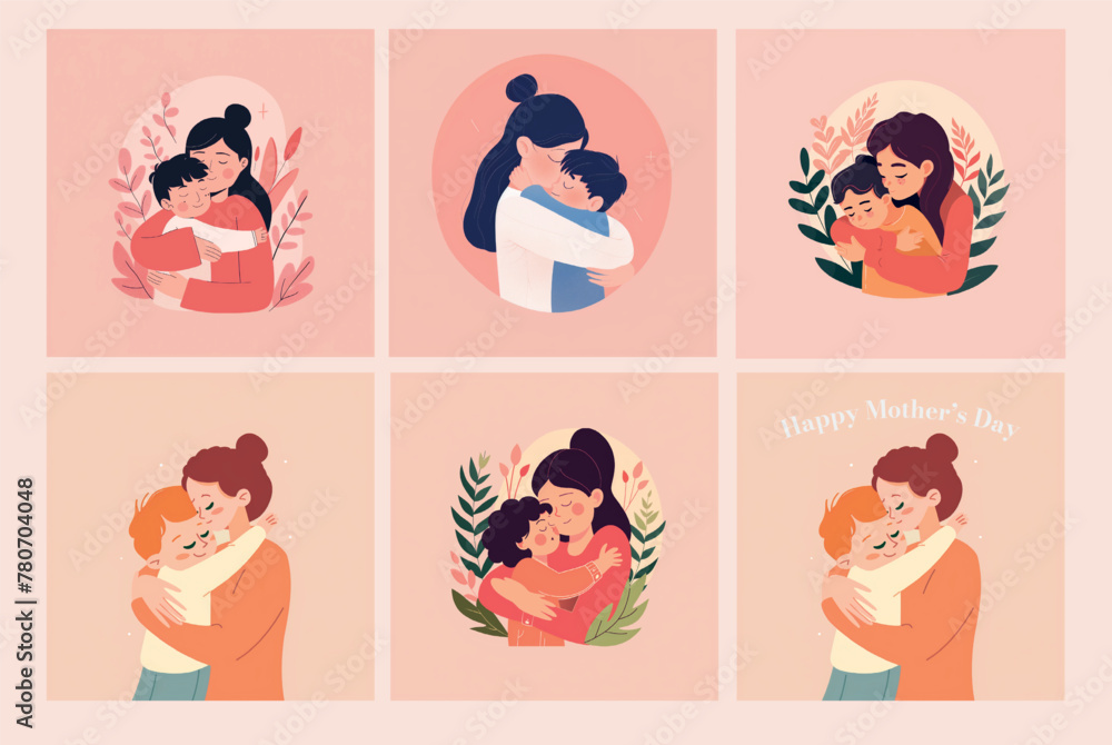 Ilustración, dibujo, Madre e hijo abrazados. Dia de la madre. Stock ... Ilustración, dibujo, Madre e hijo abrazados. Dia de la madre. Stock ...