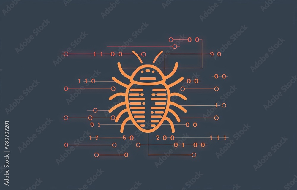 A minimalist design of a single, stylized bug icon disrupting a flow of ...