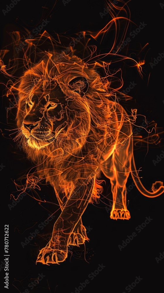 Fiery Leo zodiac sign depicted as a glowing lion with a mane of flames ...