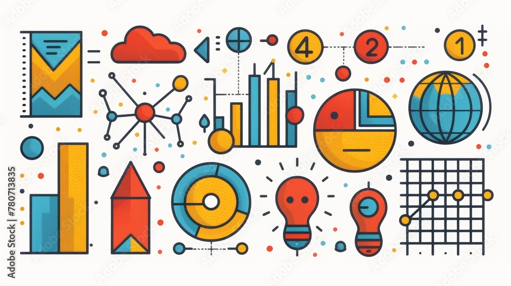 Icons set for charts and graphs with linear connections. Mixed chart ...