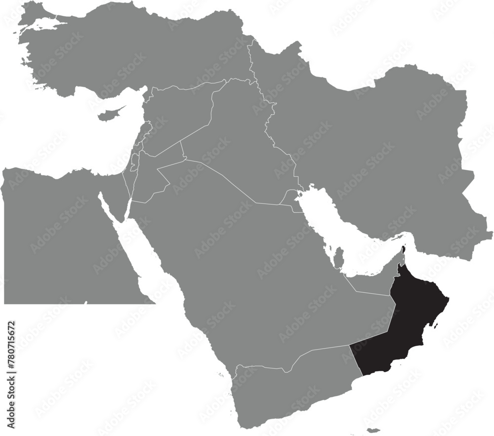 Black detailed blank political map of OMAN with white borders on ...