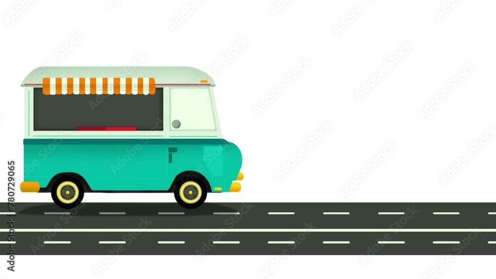 Animated food truck riding, food truck with detailed interior, Takeaway ...